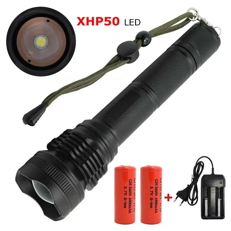XHP50 LED Zoomable Flashlight Powerful 5000 Lumen White Light Tactical ...