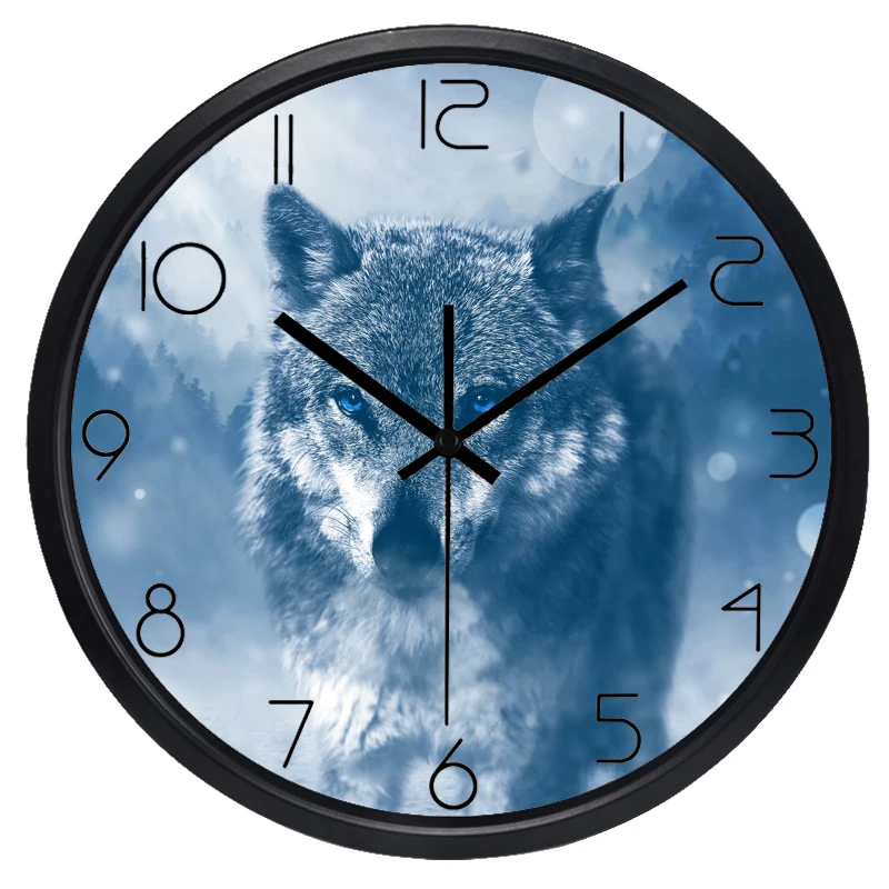 Snow Wolf Lake Design Glass Wall Clock Modern Silent Nordic Style Clock ...
