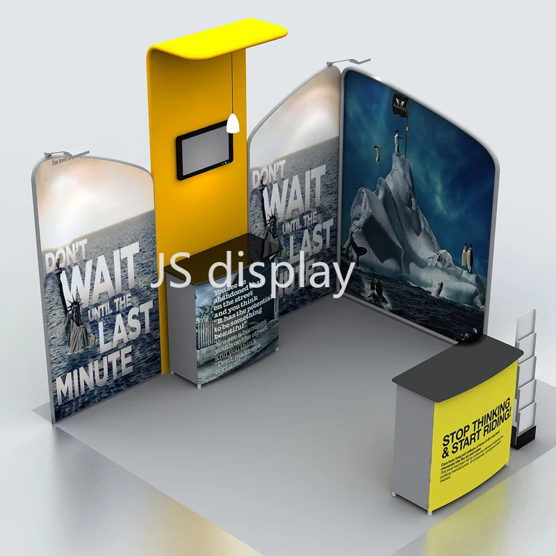 10ft Trade Show Display System Pop Up Banner Booth with Podiums TV ...