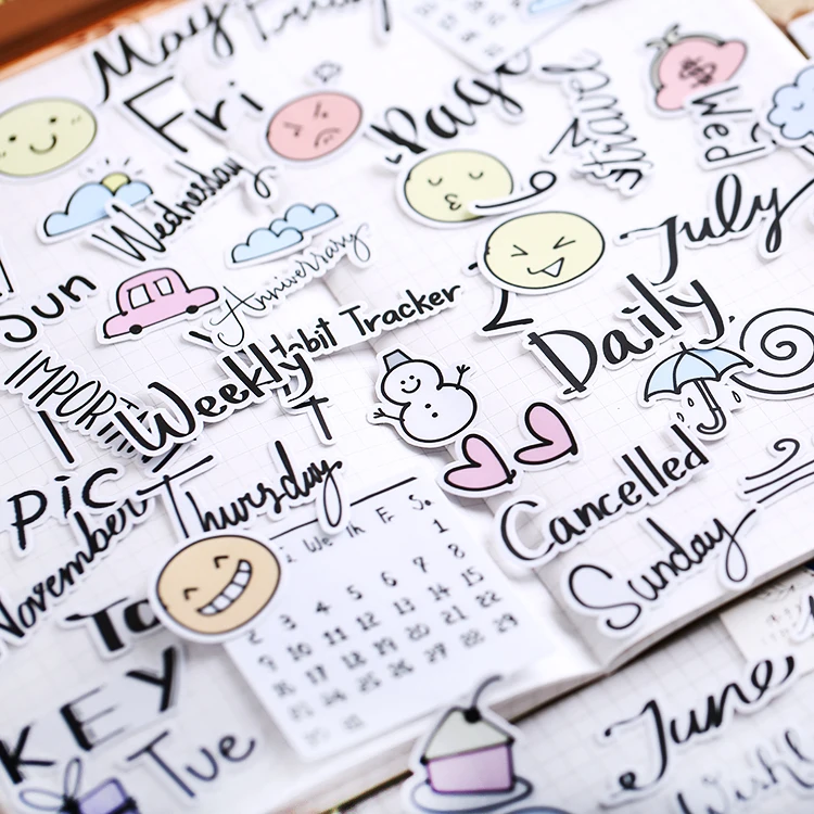 116 pcs\set cute day\week\month plan English mood scrapbooking stickers ...