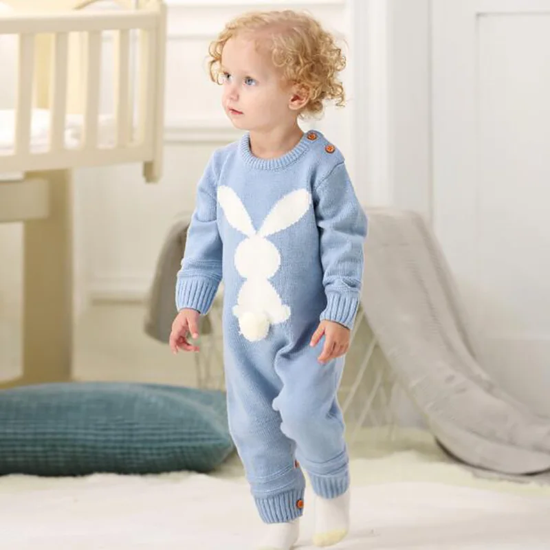Cute Baby Romper Girls Boys Rabbit Knitted Jumpsuits Toddler Long ...