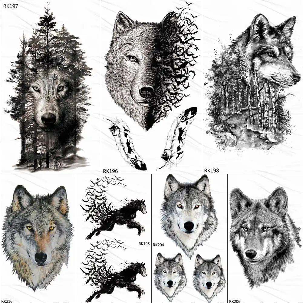 Cool Adults Temporary Tattoos Sticker For Girls Geometric Black Wolf ...