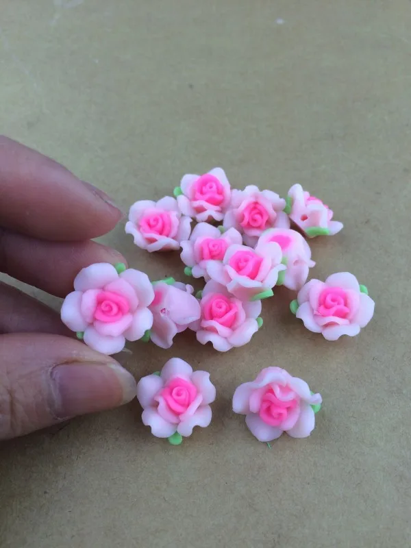 Envío libre 30 unids Hot pink Polymer Fimo arcilla flor con la hoja ...