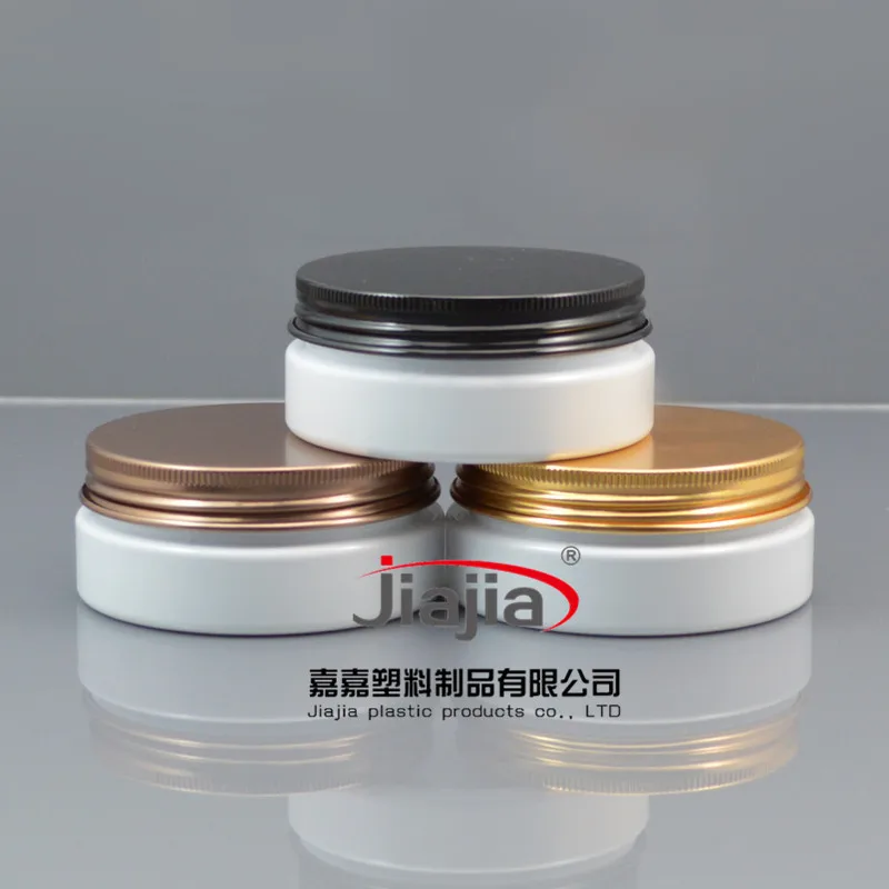 50pcs 50 grams white PET Jar,Cosmetic Jar 50g white jar with gold ...