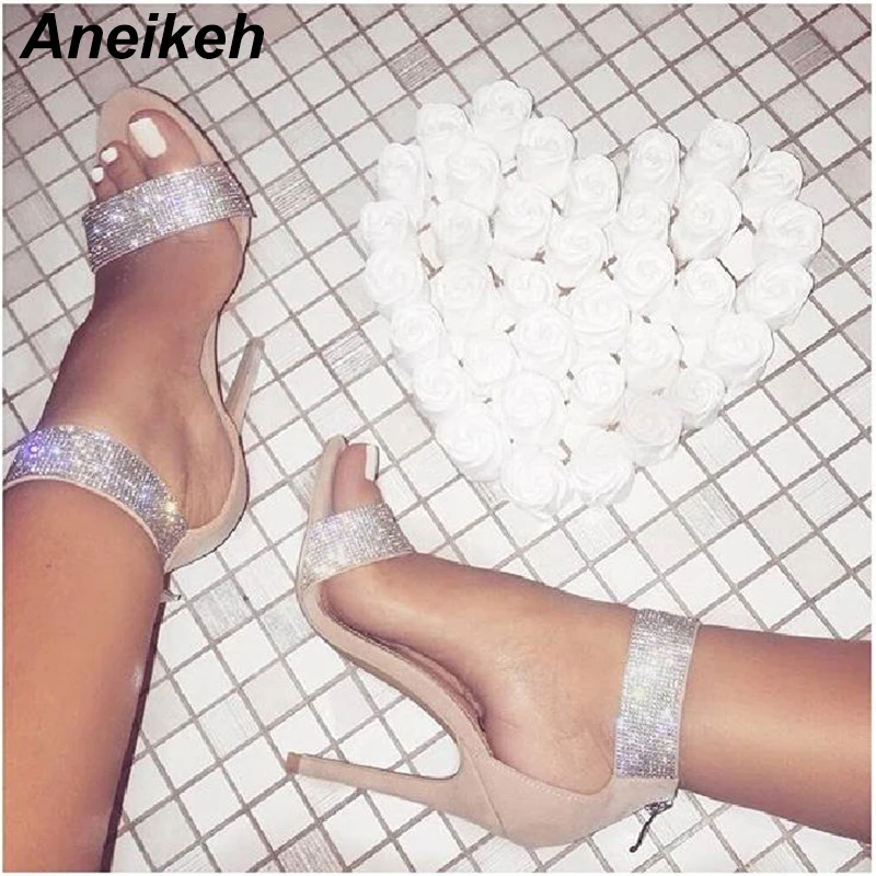 Aneikeh 2018 Bling Bling Rhinestone Stiletto High Heels Dress Wedding