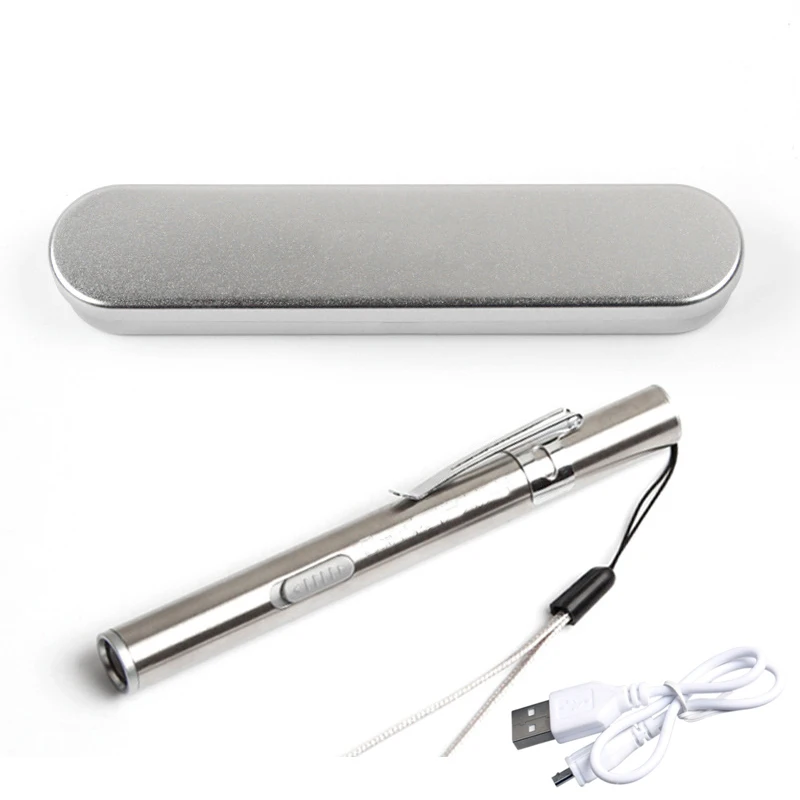 Mini-LED-Pen-White-Light-Flashlight-Stainless-Steel-Rechargeable-Strong ...
