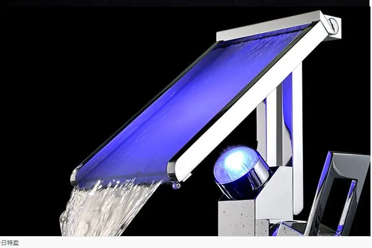 Modern Single Hole Bathroom Deck Mount Waterfall LED Basin Sink Faucet ...