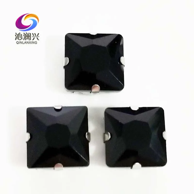 8mm/10mm/12mm/14mm Black top quality Glass Crystal sew on stones,square ...
