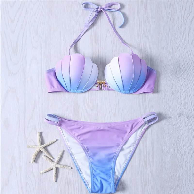 Sexy Bikini 2016 Classic Gradient Shell Bikinis Set Beachwear Halter