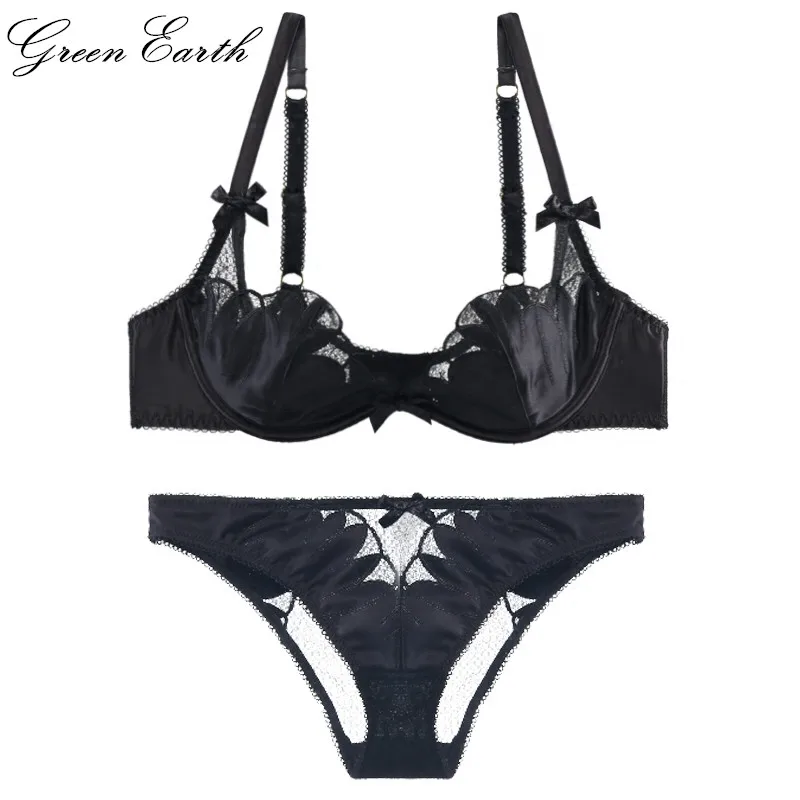 GreenEarth Women's Floral Embroidery Solid Bra Set Cute Bow New Fashion ...