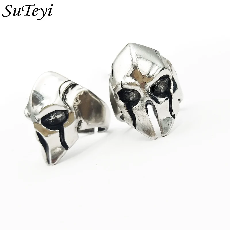 Punk Gothic Biker Skull Ring Spartan Hero Mask Helmet Nordic Pagan ...