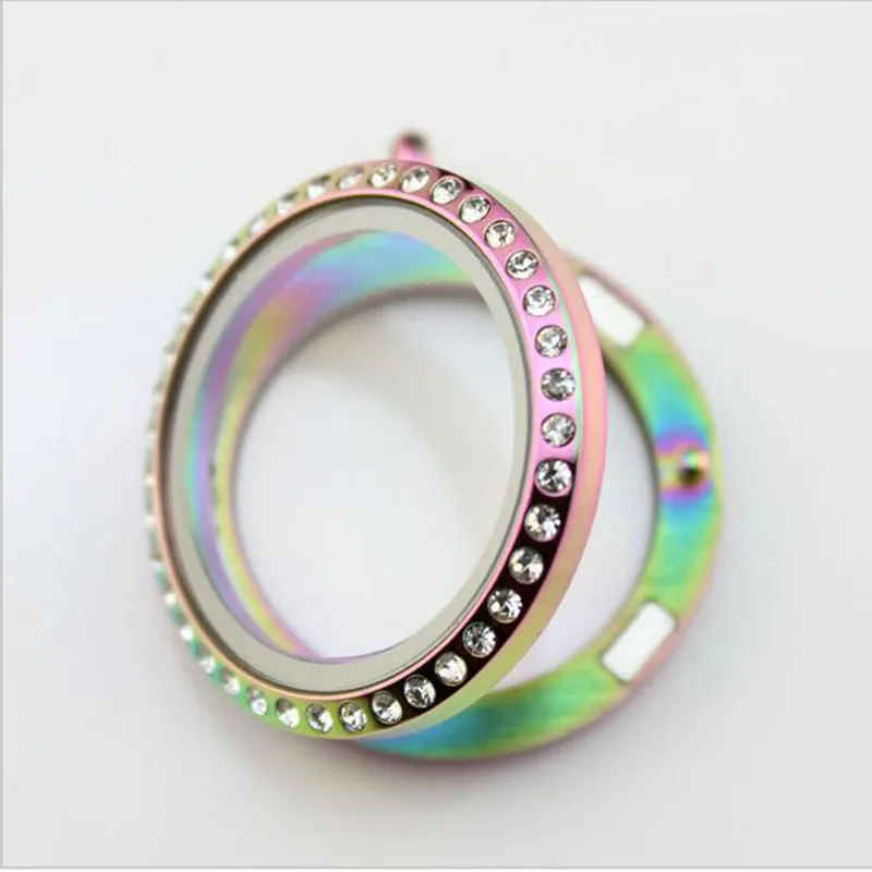6 Colors 30mm Round Magnetic Floating Locket Pendant With Rhinestone ...