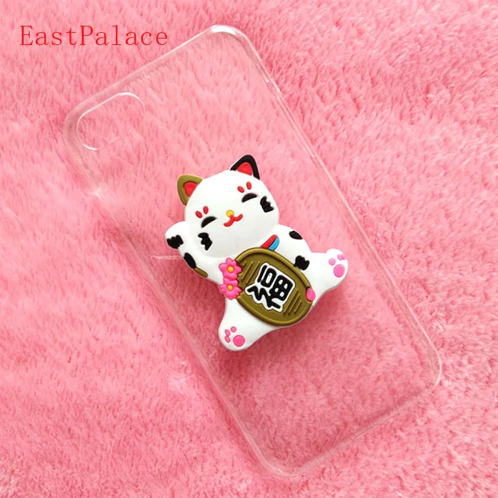 For IPhone 8 7 Case 3D Kawaii Lucky Cat Cute Cartoon Transparent Cover ...