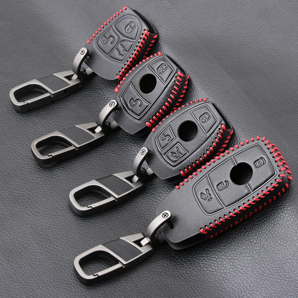 Genuine Leather Car Key Case Cover For Mercedes Benz Amg W203 W210 W211 ...