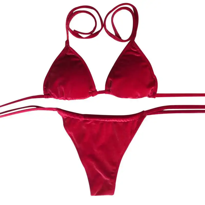 2018new Women Velvet Thong Bikinis Sets Swimwear Swimsuit Brazilian