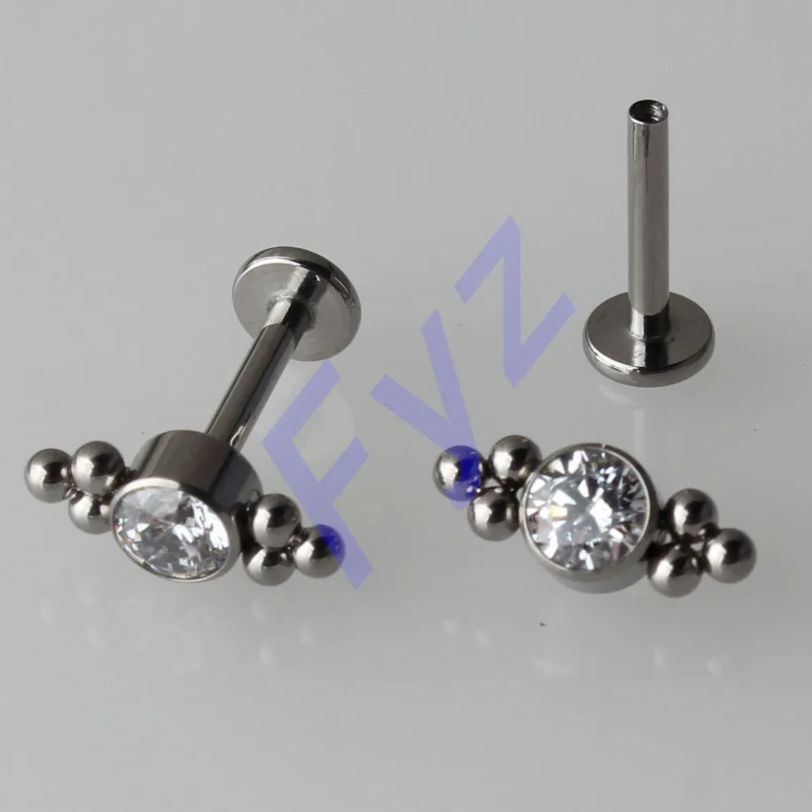 Inlay CZ Zircon 16G Labert Tindik Bibir dengan G23 Titanium 6 Manik ...