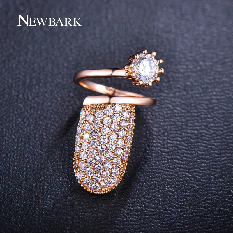 NEWBARK Rose Gold Color Nail Rings For Women Cubic Zirconia Resizable Bague Punk Finger Nail ...
