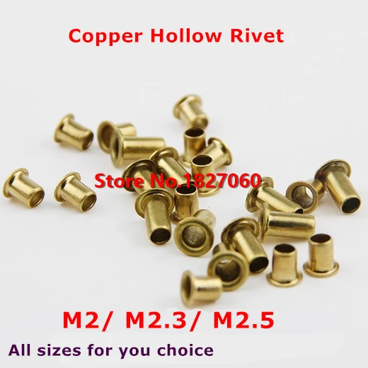 100pcs M2 M2.3 M2.5 Copper Hollow Rivet 2mm-2.5mm Brand Double-sided ...