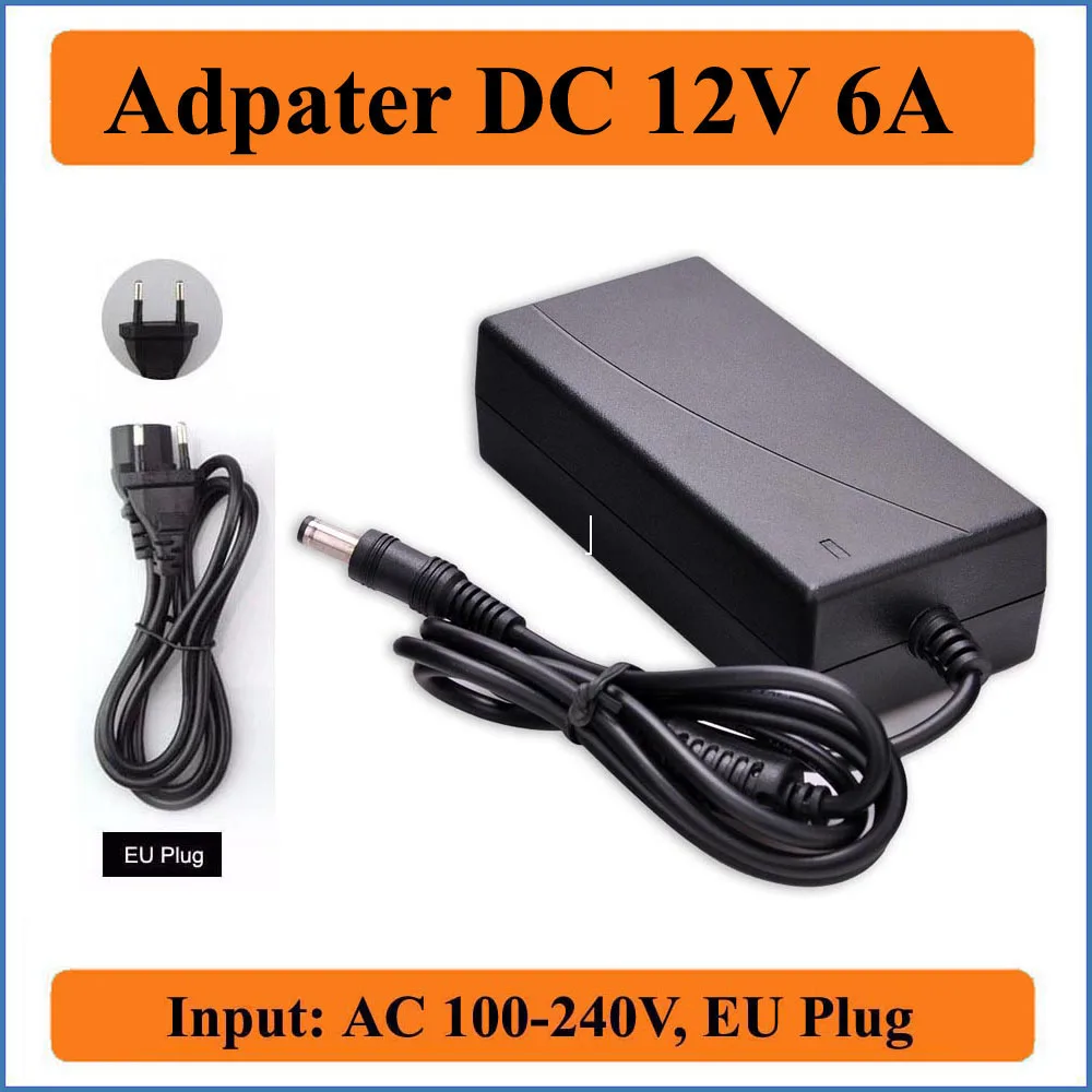 12V 6A EU Plug AC/DC Adapter AC 100 240V transformer to DC 12V 6000mA ...