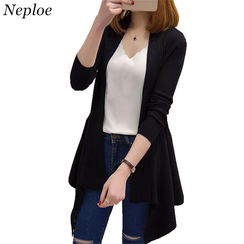 Neploe Long Cardigan Sweater Women Coats Irregular Solid Female Knitted ...