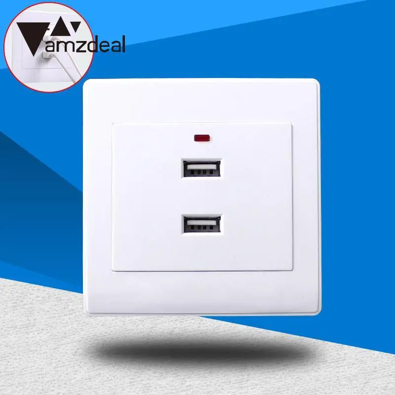 AMZDEAL 2.1A 2 Ports USB Wall Mounted Socket Intelligent Charger Outlet ...