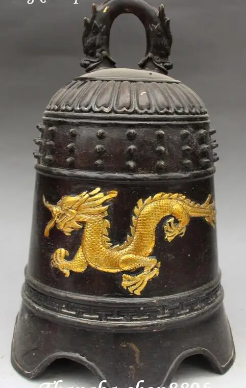 Antique China Folk Bronze Gilt Dragon Dragons Animal Head Handle Bell ...
