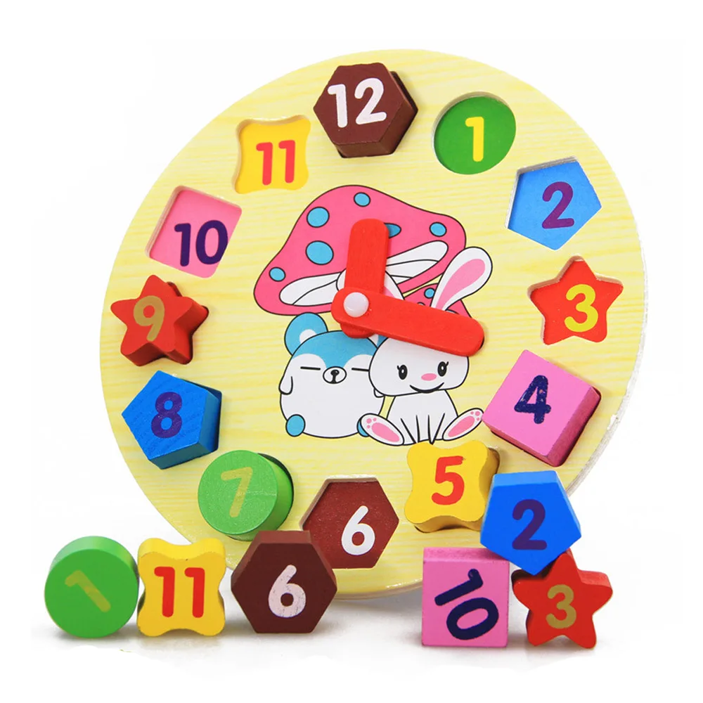Kids Wooden Toys Cognitive Digital Clock Digital Cartoon Rabbit ...