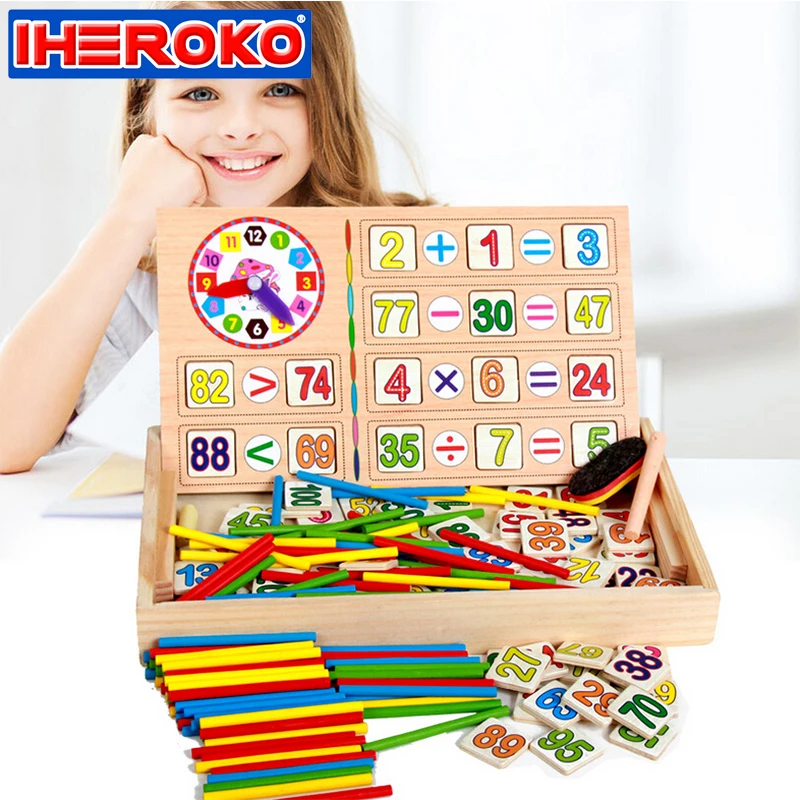 Educational Wooden Toy Montessori Colorful Multifunctional Digital Math ...
