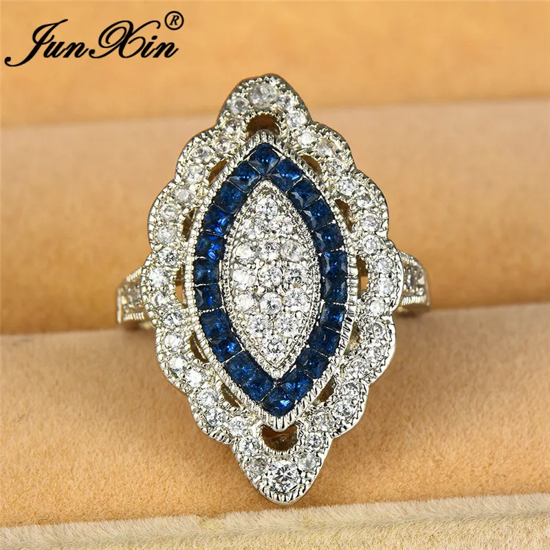 JUNXIN Boho женский синий камень маркиза кольца для женщин мужчин 925 ...