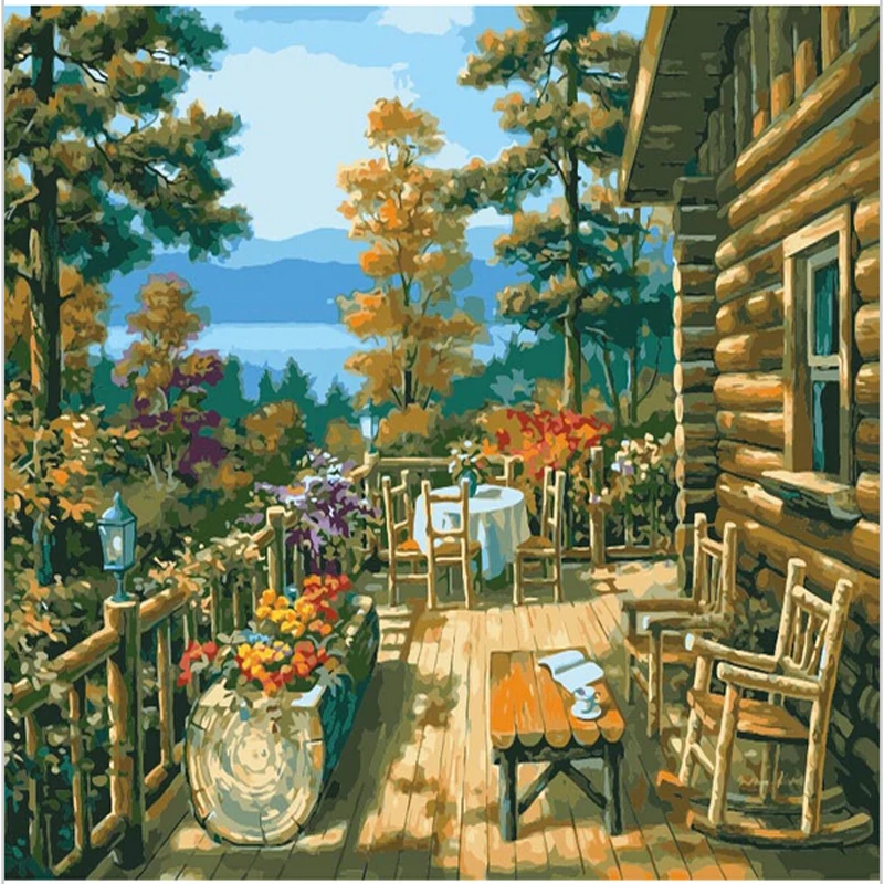 Varanda chalé acrílico pinturas a óleo sobre tela flor de parede ...