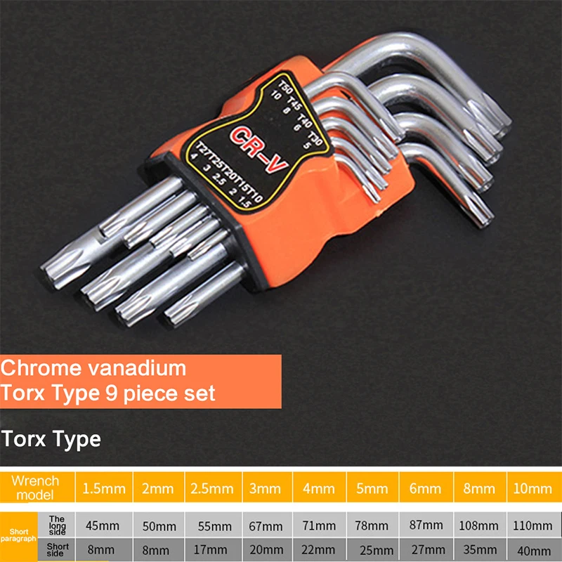 9Pcs Metric L type Wrench Set Ended Allen key Plum / flat head / ball ...