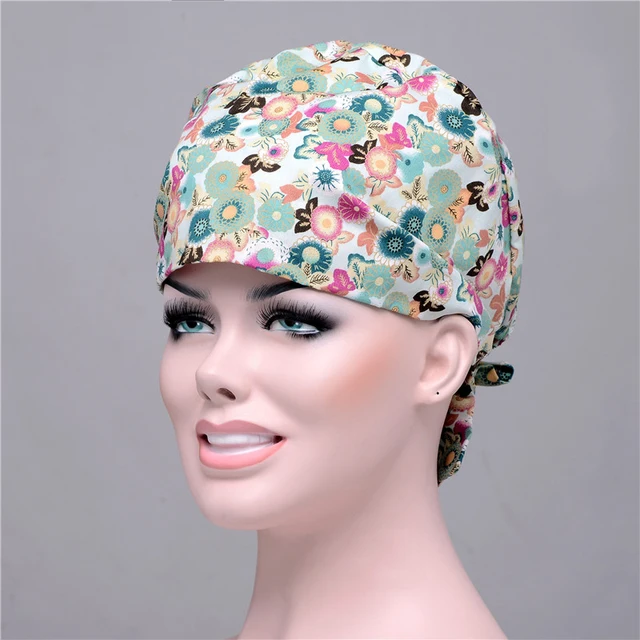 14 Colors Floral Printed Cute Scrub Caps High Quality Gourd Hat Clinic ...