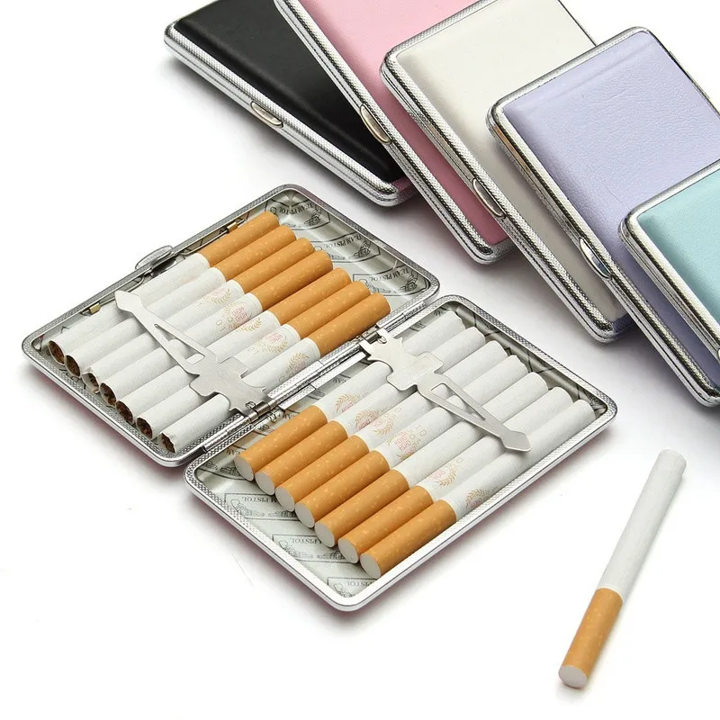Cigarette Case Pocket-box 7 Solid Colors Leather Tobacco Cigarette Case ...