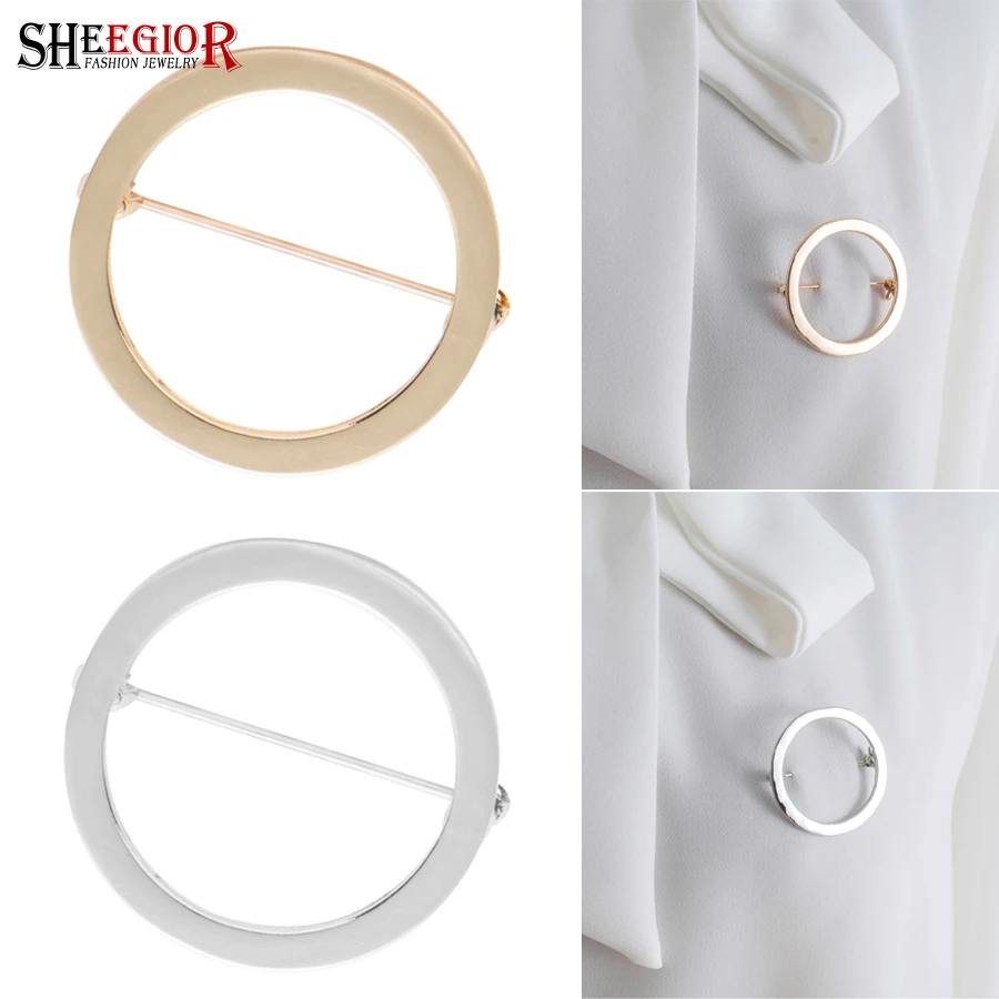 Golden Silver color Round Brooches for Women Accessories Lovely Simple ...