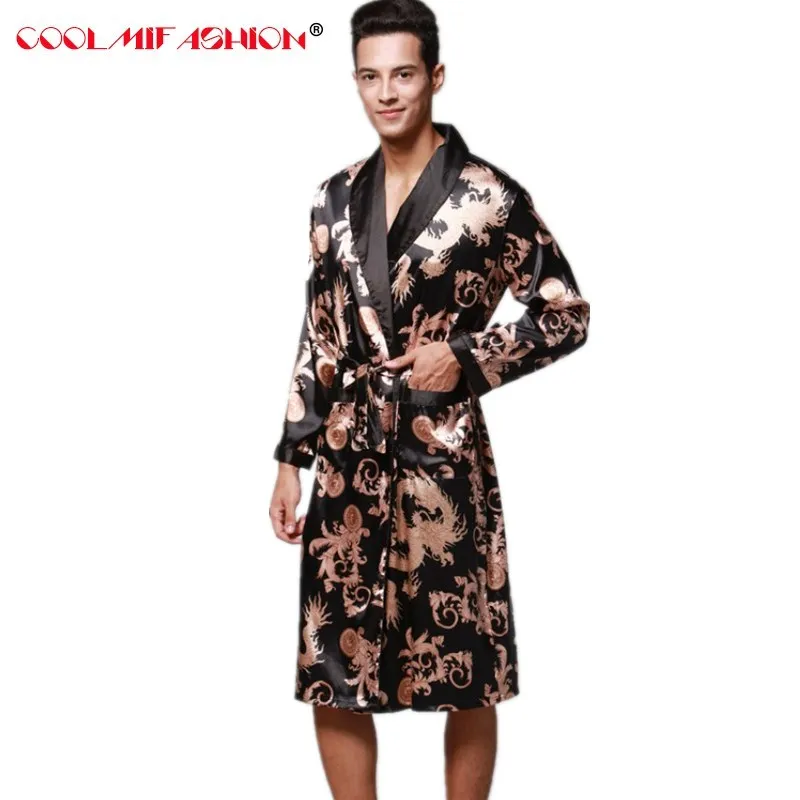 Luxury Men Robe Couple Bathrobe New Brand Faux Silk Robes Long Home ...
