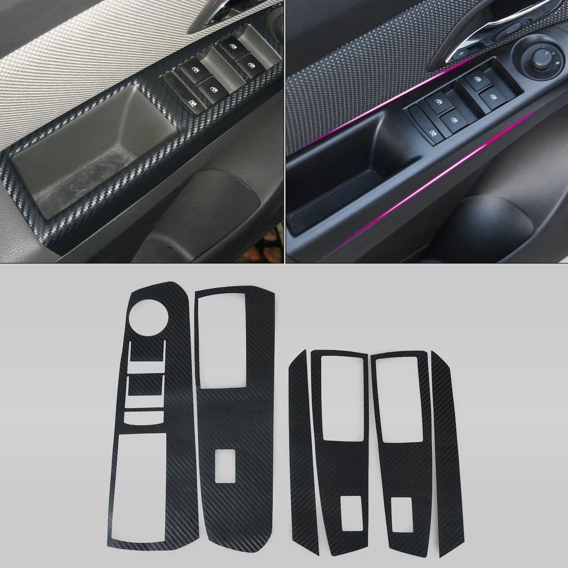 beler 6Pcs Carbon Fiber Door Window Switch Car Interior Molding Sticker ...