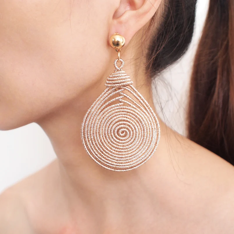 MANILAI Bohemian Alloy Spiral Round Statement Earrings Women's Vintage Metal Drop Dangle ...