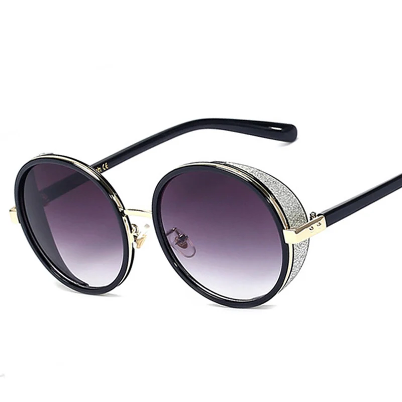 Vintage Oversize Women Round Steampunk Sunglasses Fashion Pearlized ...