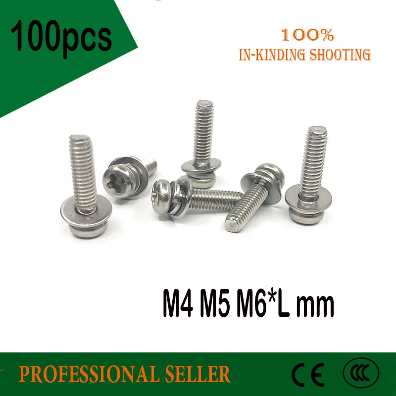 100PCS-M4-M5-M6-L-mm-Plate-with-nickel-Round-Combination-Screw-Three ...