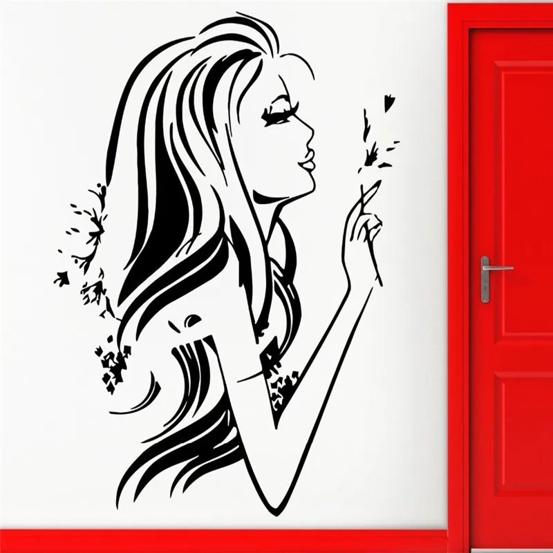 Stylish Fashion Girl Wall Decals Pretty Woman With Flower Sexy Female ...