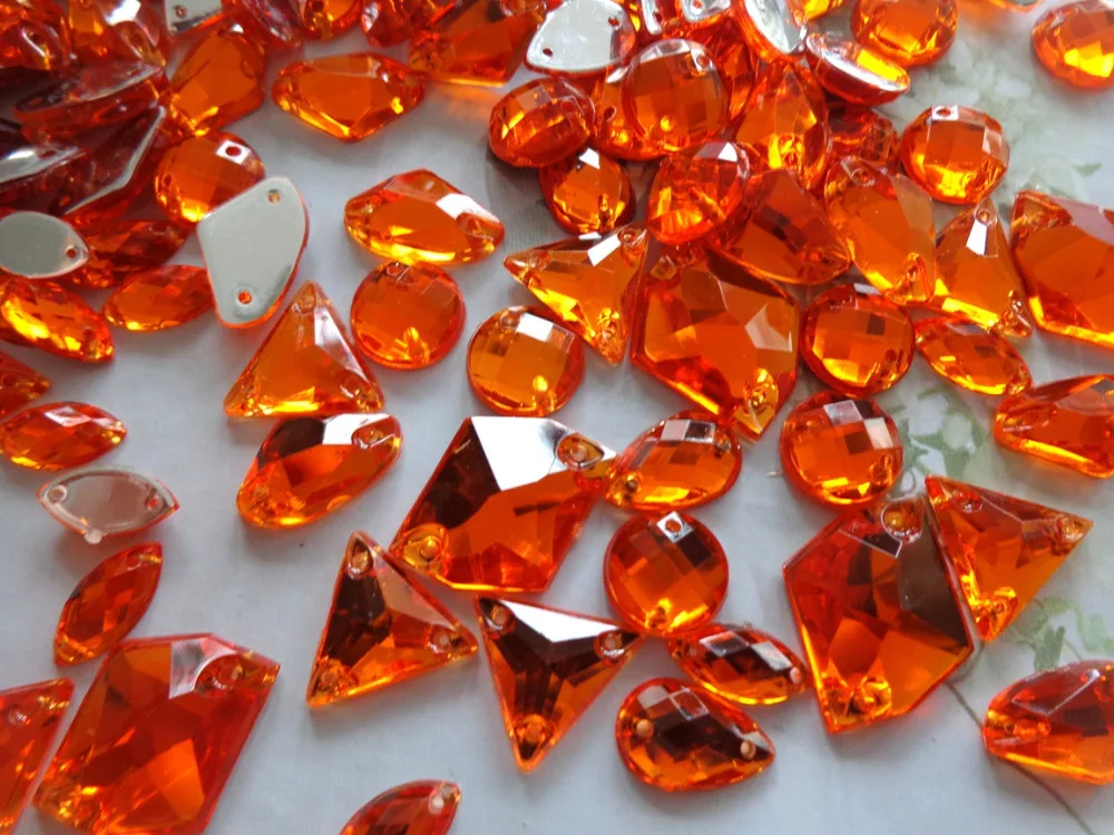 200pcs Mixed Sew On Rhinestones Orange Acryl Crystal 6 Kinds Shape ...