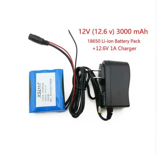 מוצר - 12 V 3000 mAh 18650 Li ion Rechargeable battery and 12.6V 1A ...