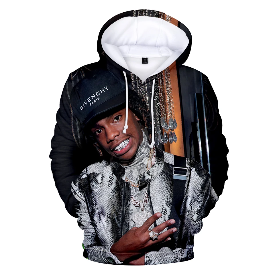 Fashion 3D Print Character Hip Hop Rapper YNW Melly Hoodies Black ...