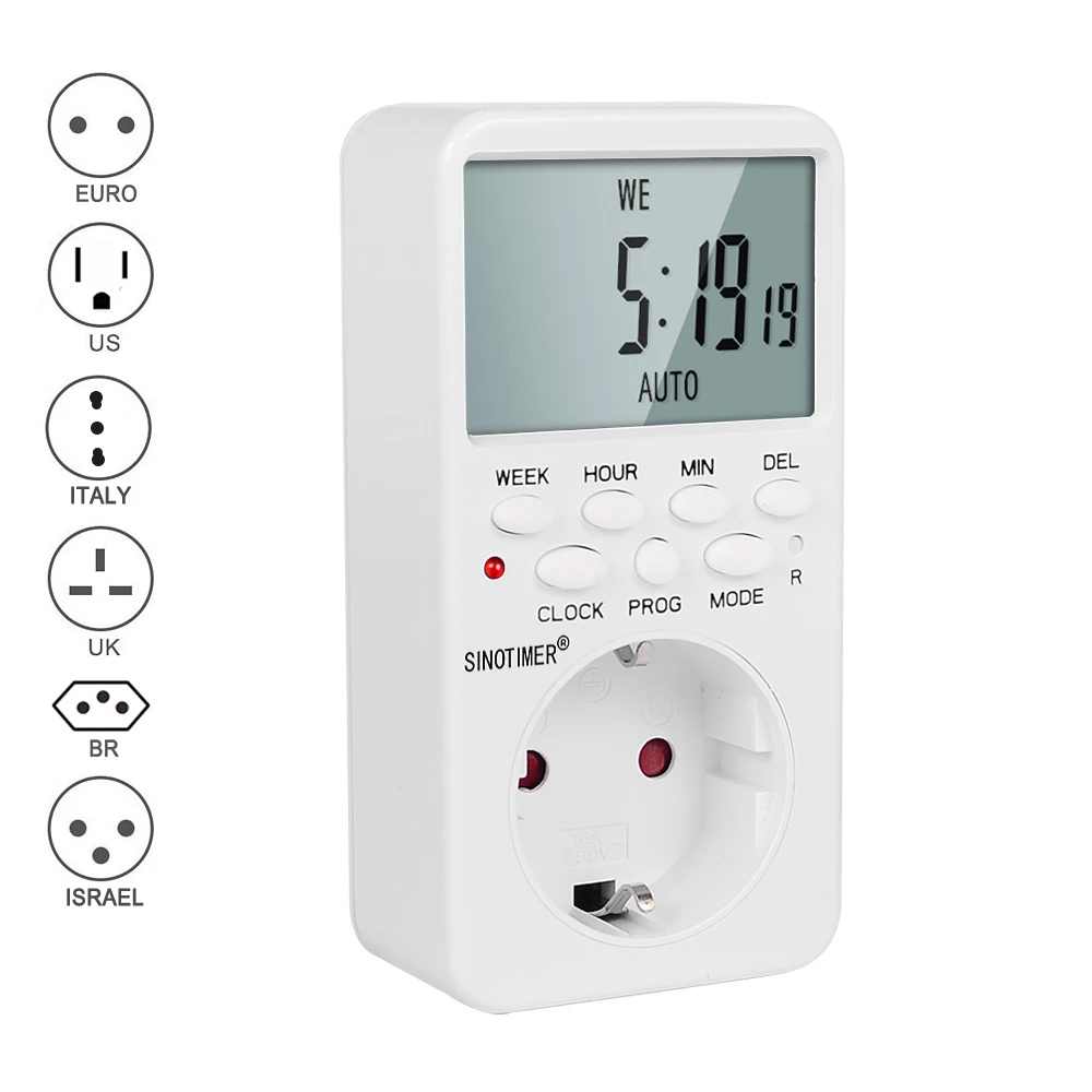 EU UK BR Plug Outlet Electronic Digital Timer Socket with Timer 220V AC Socket Timer Plug Time ...
