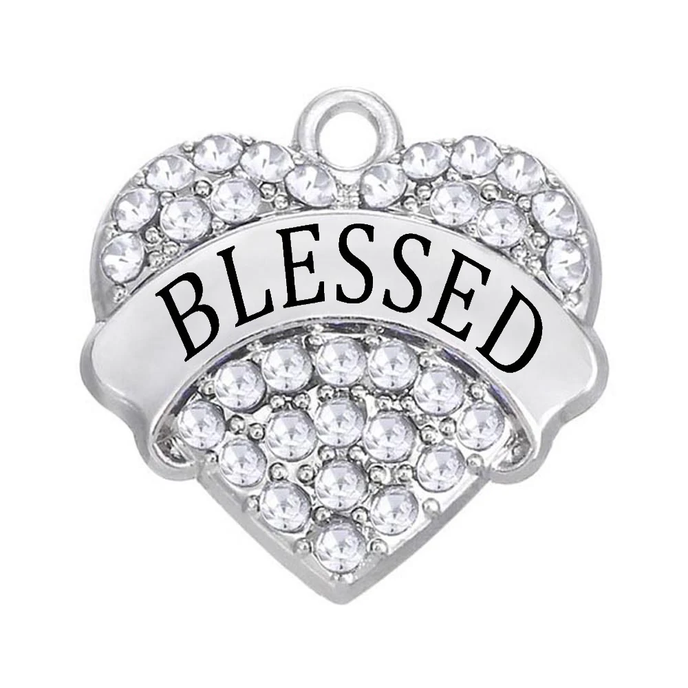 5 Pcs/lot Crystal Inlaid Heart Pendant Blessed Word Charm For Men And ...