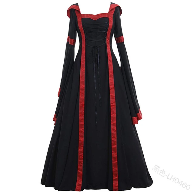 Medieval Renaissance Gown Robe Costume Dark Goth Womens Front Lace Up
