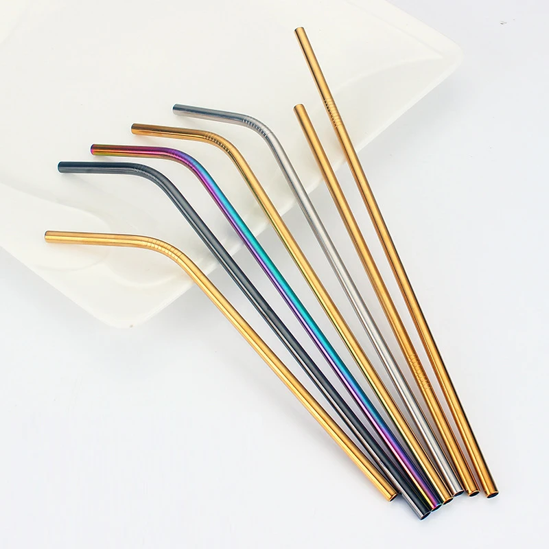 50pcs Metal Drinking Straws Reusable Bent Straight Stainless Steel Eco
