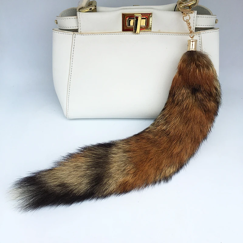 Red fox tail keychains 2018 New 35cm Real Fur keychain fur tassel ...