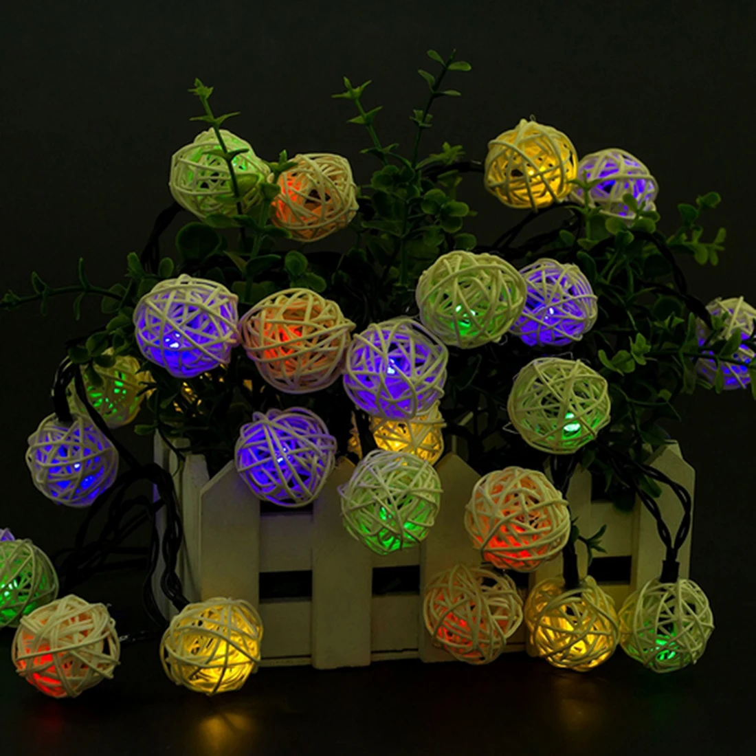 Iguardor 4.5M 30 LEDs Solar Powered Rattan Ball Fairy String Light ...