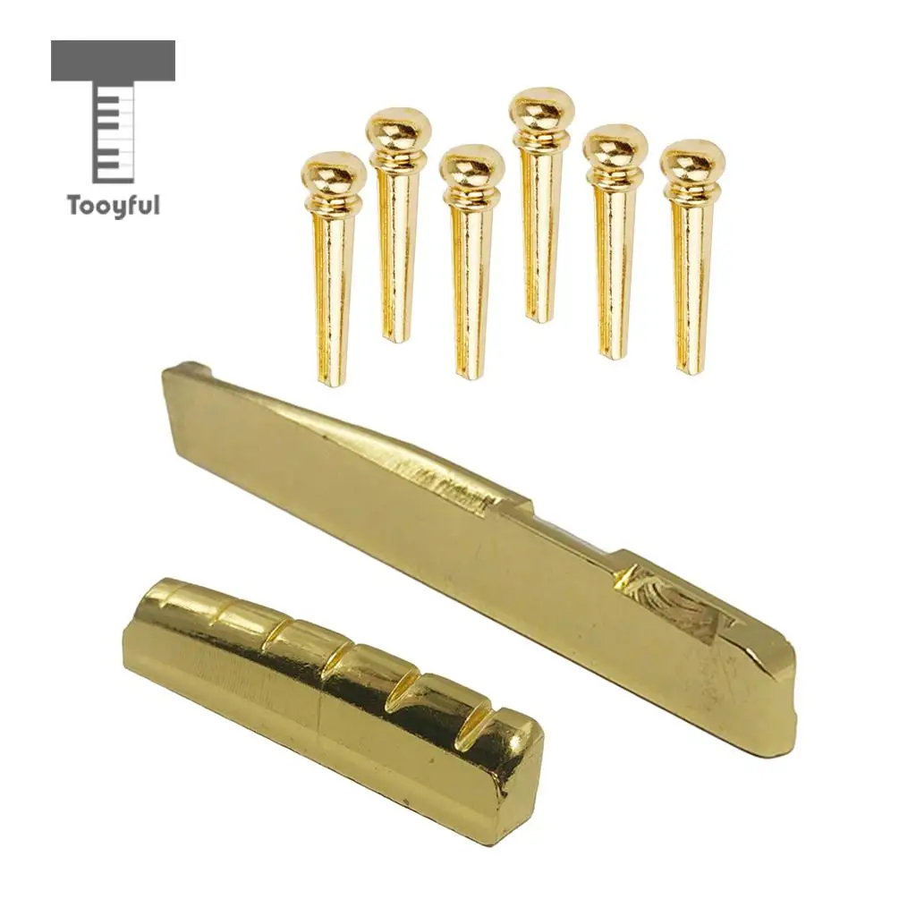 Tooyful Durable Brass Bridge Pins Pegs Slotted Saddle Nut Set for ...